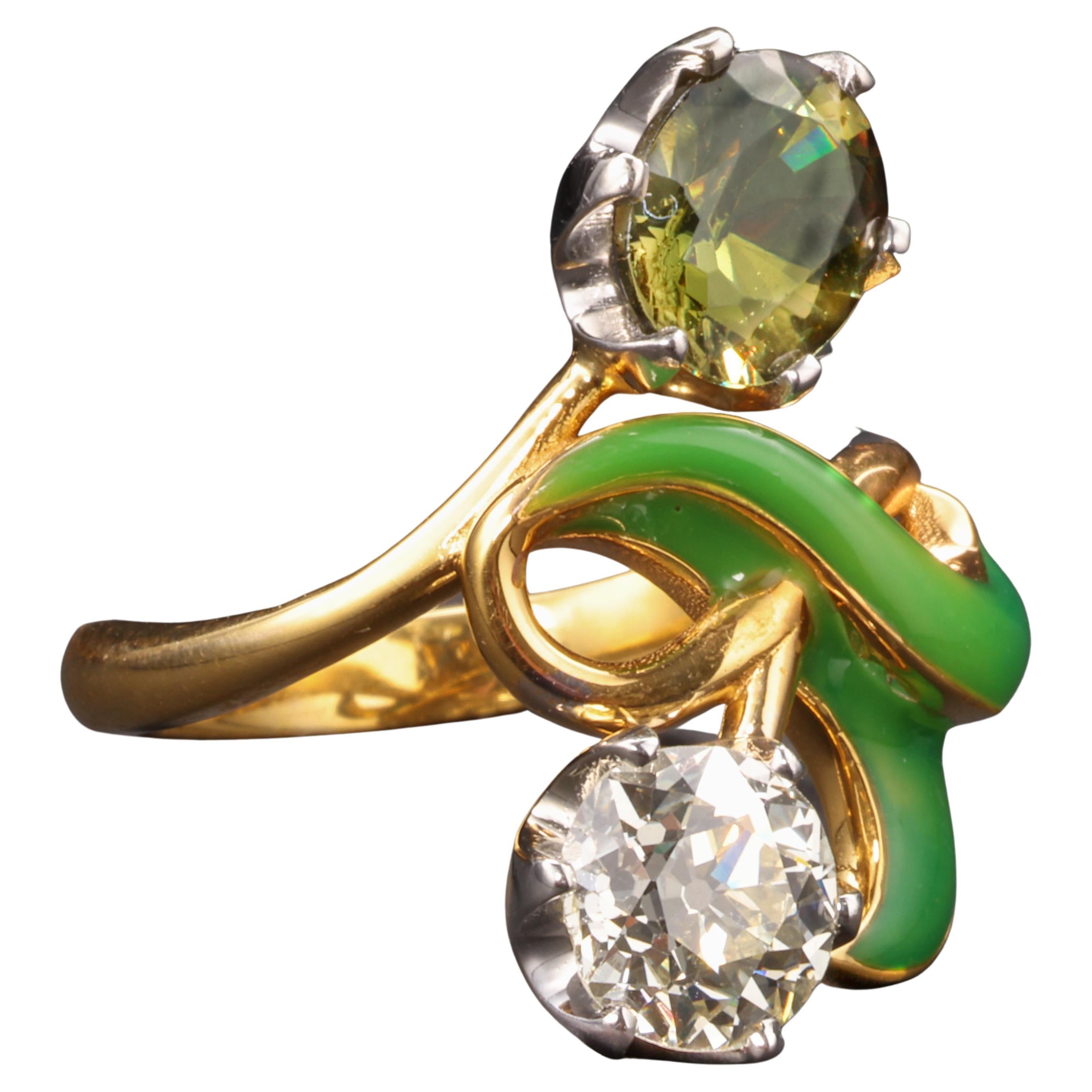 Diamond and Demantoid Platinum Clover Four Ring at 1stDibs