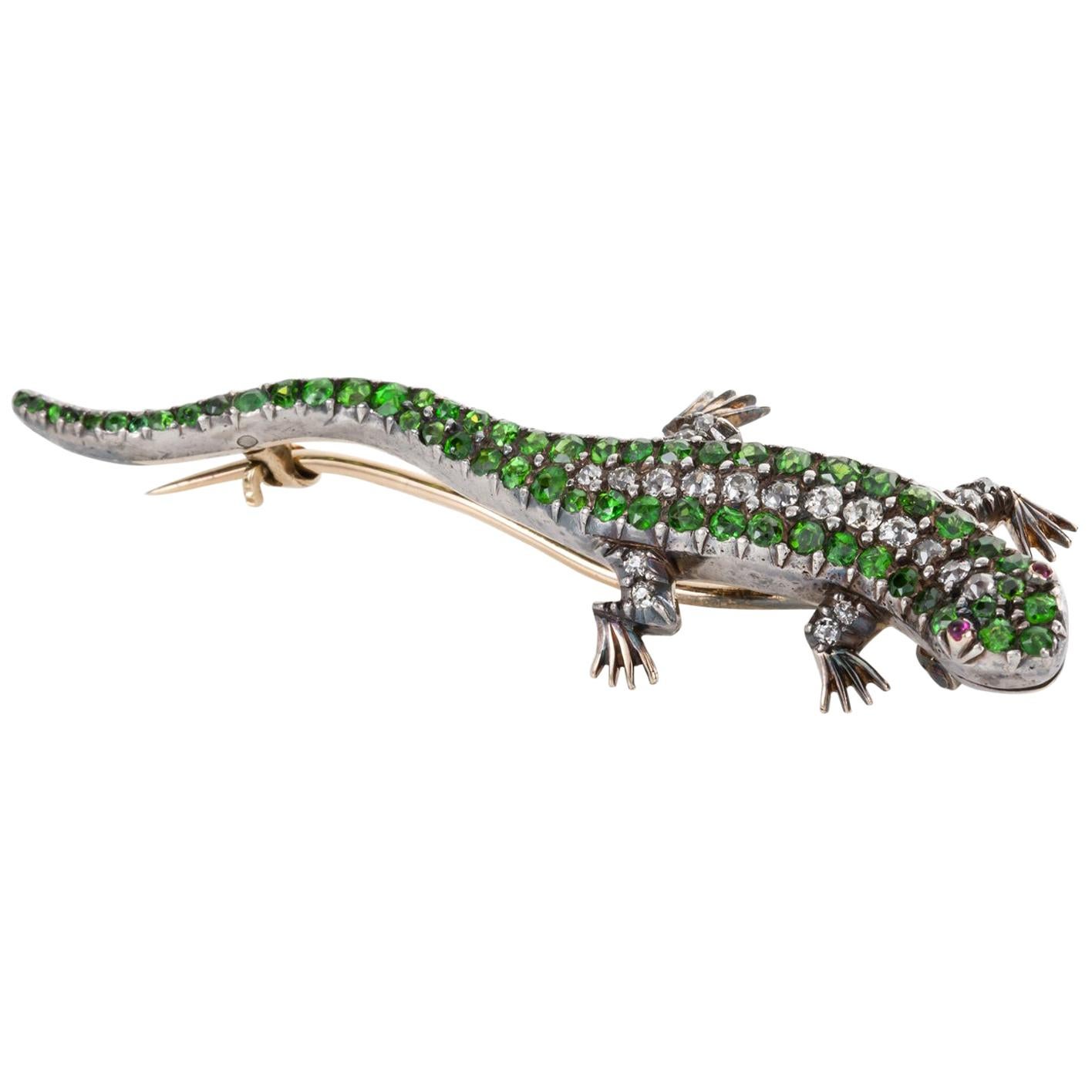 Unique Demantoid Garnet and Diamond Spider Pin For Sale at 1stDibs