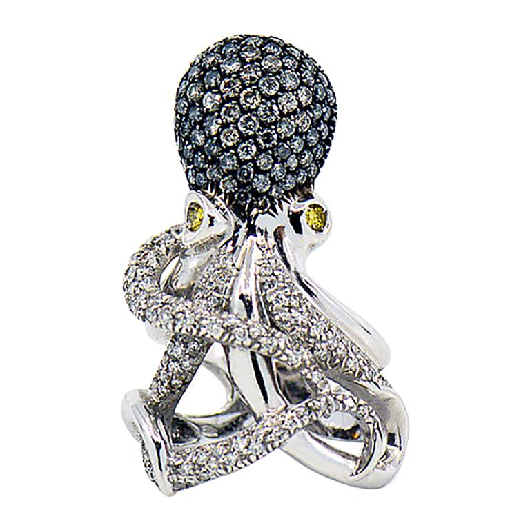 Diamond Designer Octopus Ring in 18 Karat White Gold For Sale at ...