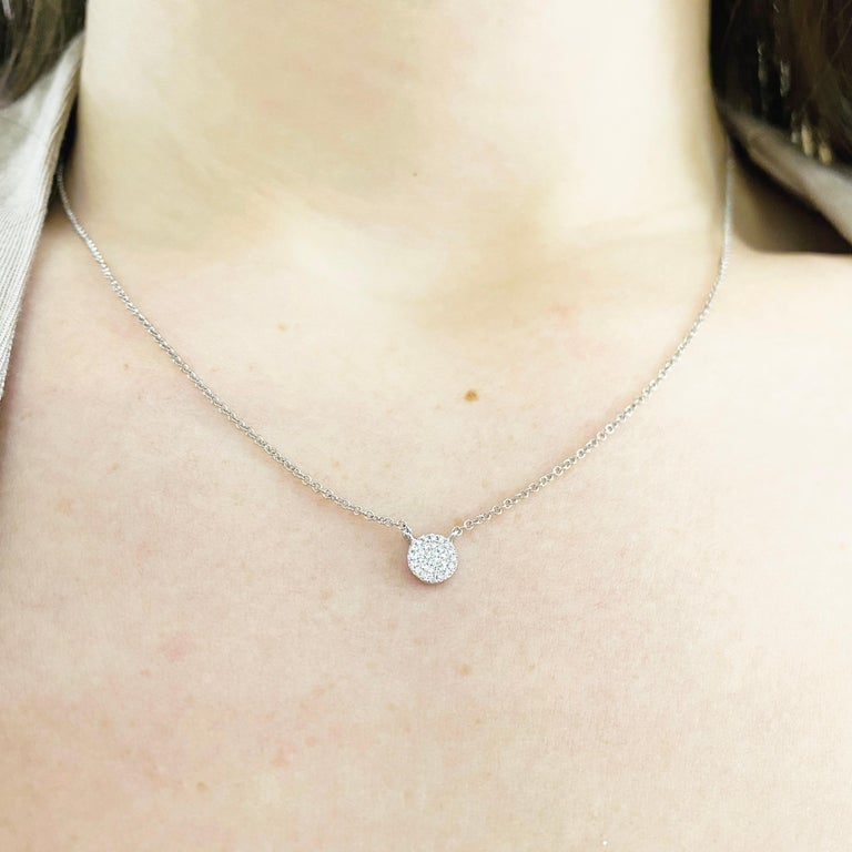 Diamond Disk Necklace, 14 Karat White Gold, Round Pavé Diamond Disk ...
