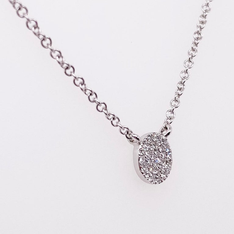Diamond Disk Necklace, 14 Karat White Gold, Round Pavé Diamond Disk ...