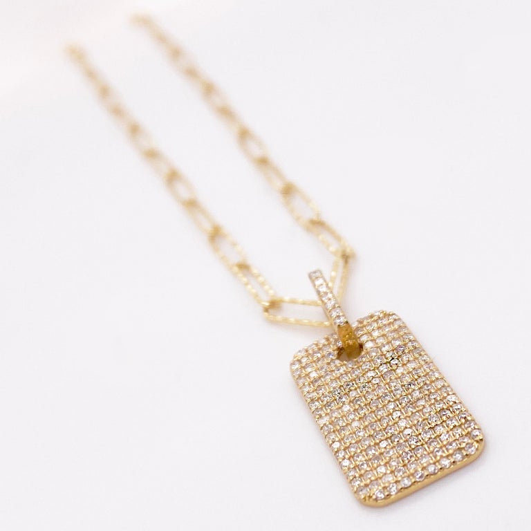 Diamond Dog Tag Necklace, Diamond Cut Paperclip Chain, 1ct Pave ...