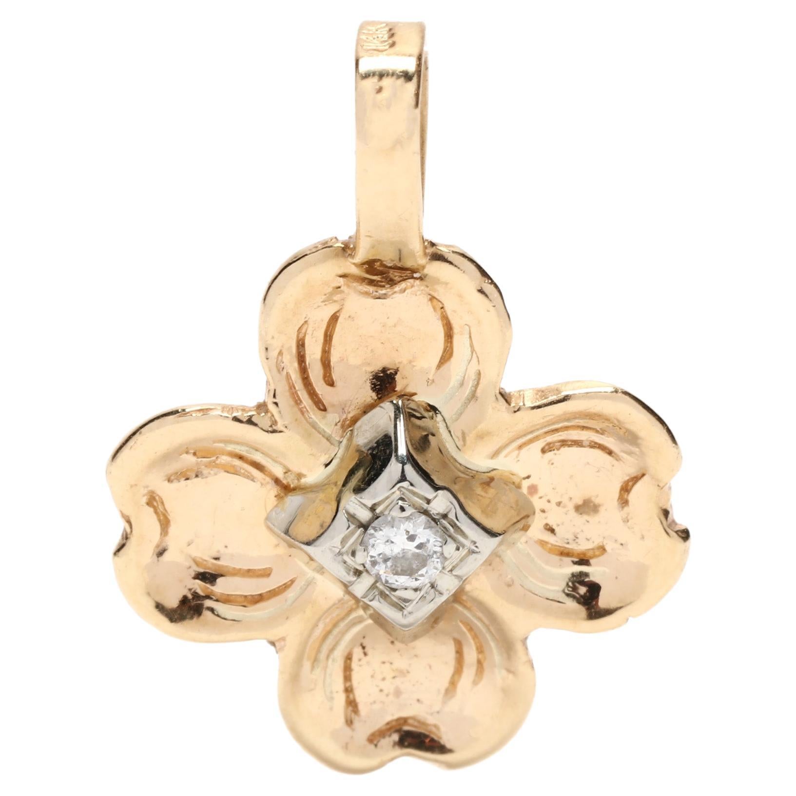 Diamond Dogwood Flower Pendant, 14KT Yellow Gold For Sale at 1stDibs ...
