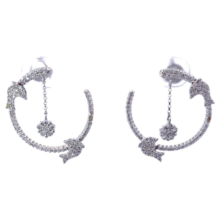 Diamond Dolphin Hoop Earrings in 18K White Gold For Sale at 1stDibs