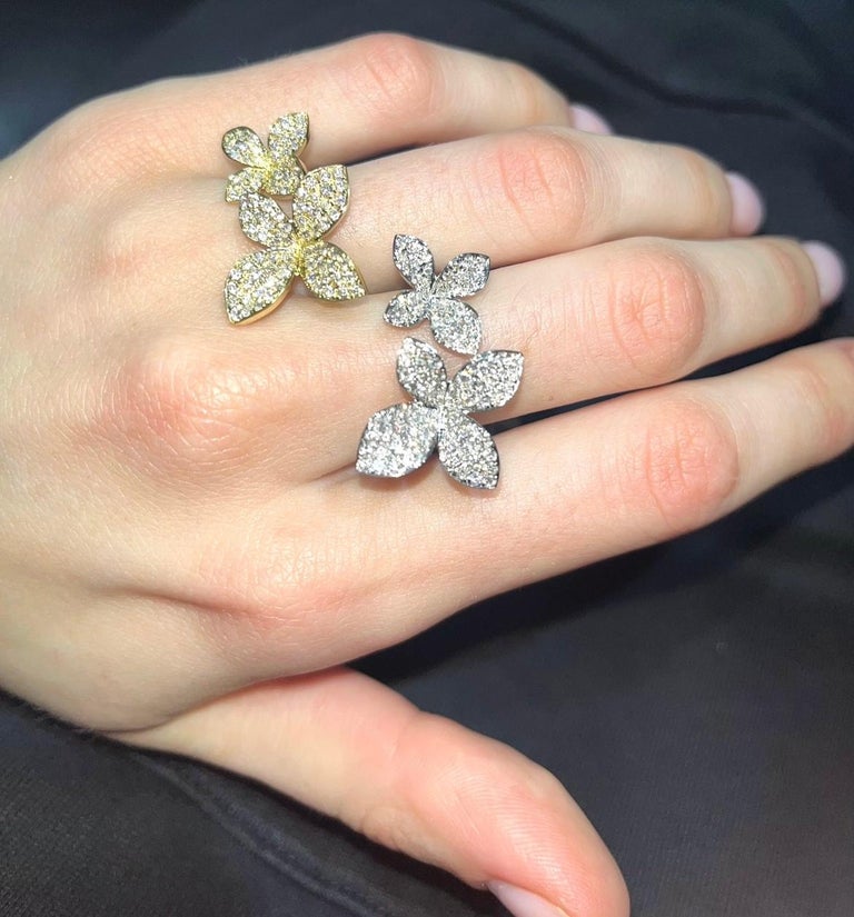 0.97 Carat Diamond Double Flower Statement Ring in 18K Yellow Gold For ...