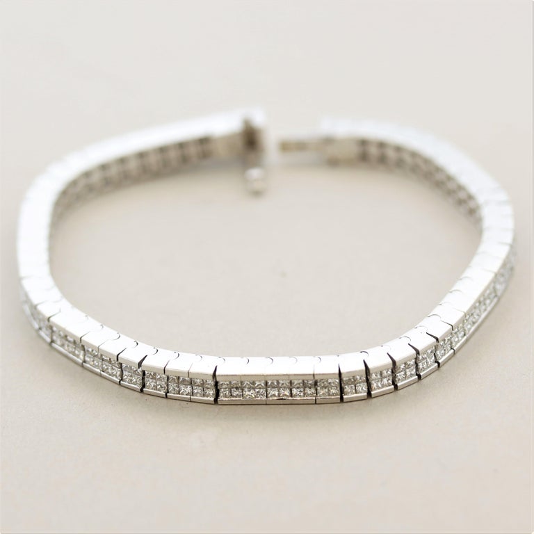 Diamond Double-Row Channel-Set Gold Line Bracelet at 1stDibs