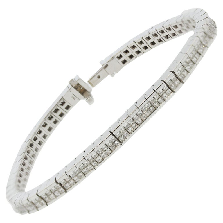Diamond Double-Row Channel-Set Gold Line Bracelet at 1stDibs