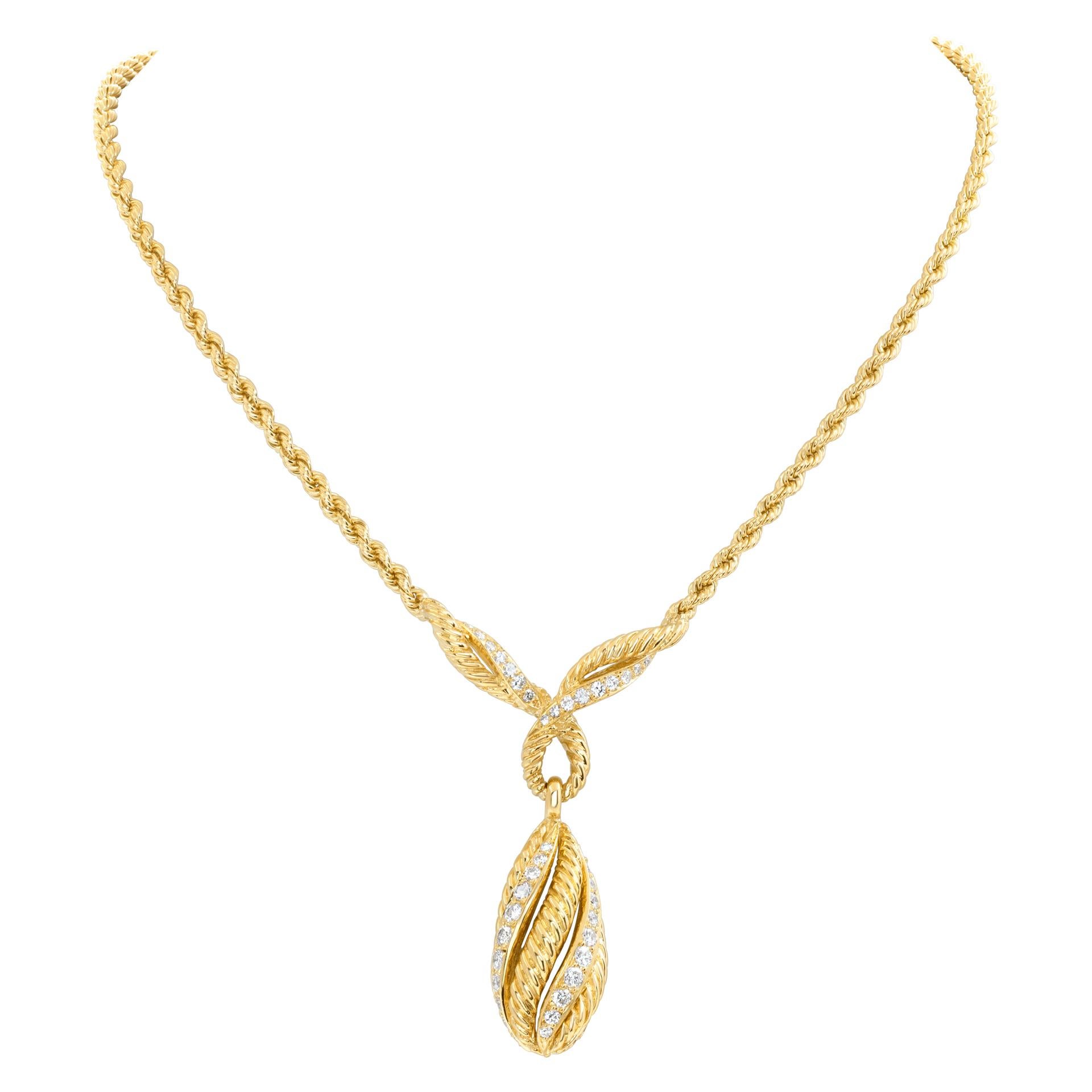 Diamond Drop Pendant Chain/Necklace Stamped "Cartier" in 18k Yellow ...