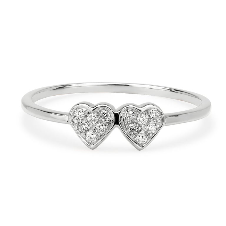 Luxle Diamond Dual Heart Ring in 18k White Gold For Sale at 1stDibs