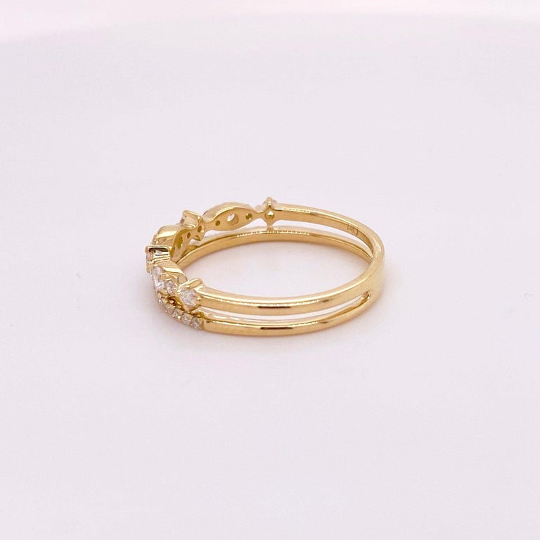 Customizable Diamond Duet Ring, 14 Karat Gold Diamond Double Band Ring, Stackable Ring For Sale ...
