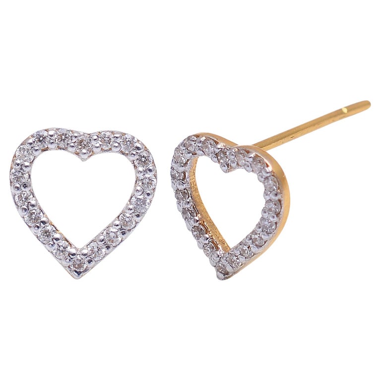 14k gold 0.16cts Diamond heart shape Earring For Sale at 1stDibs