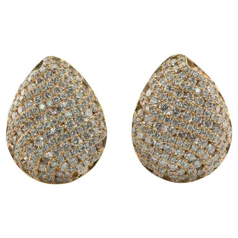 Diamond Earrings 14K Gold Cluster Pear Shape 4.11 TDW For Sale at 1stDibs