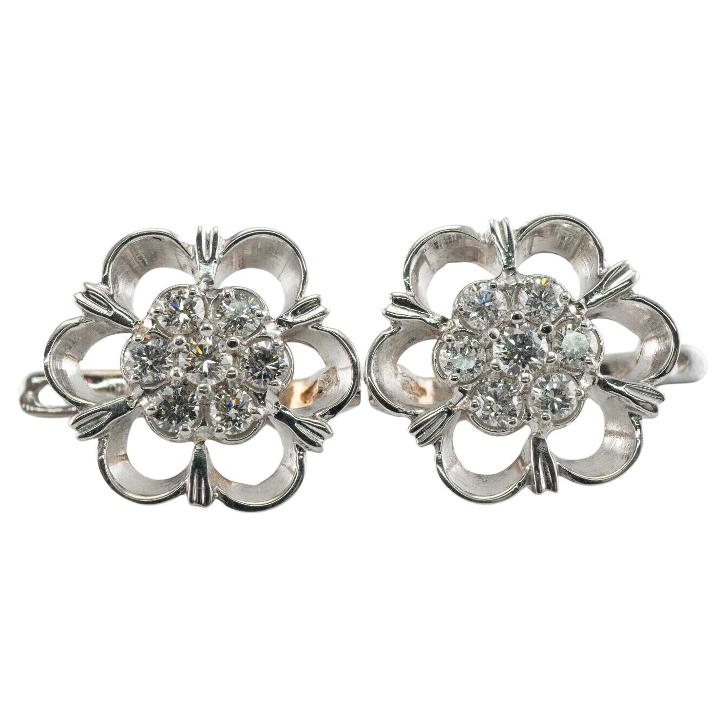 Natural Diamond Earrings 14K White Gold Omega Locks Art Deco For Sale ...