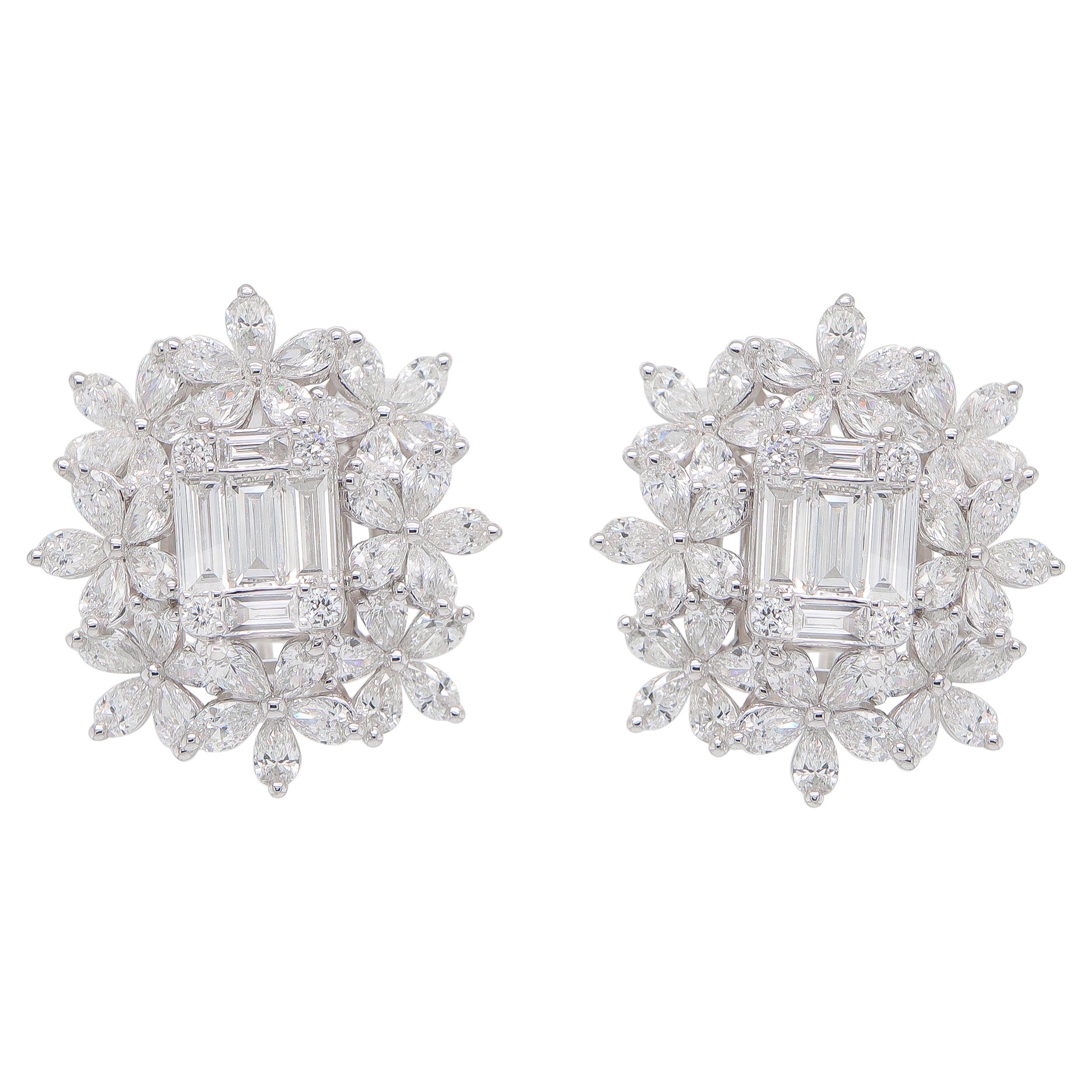 Diamond Scene 2.98 Carat Diamonds Gold Button Earrings For Sale at 1stDibs