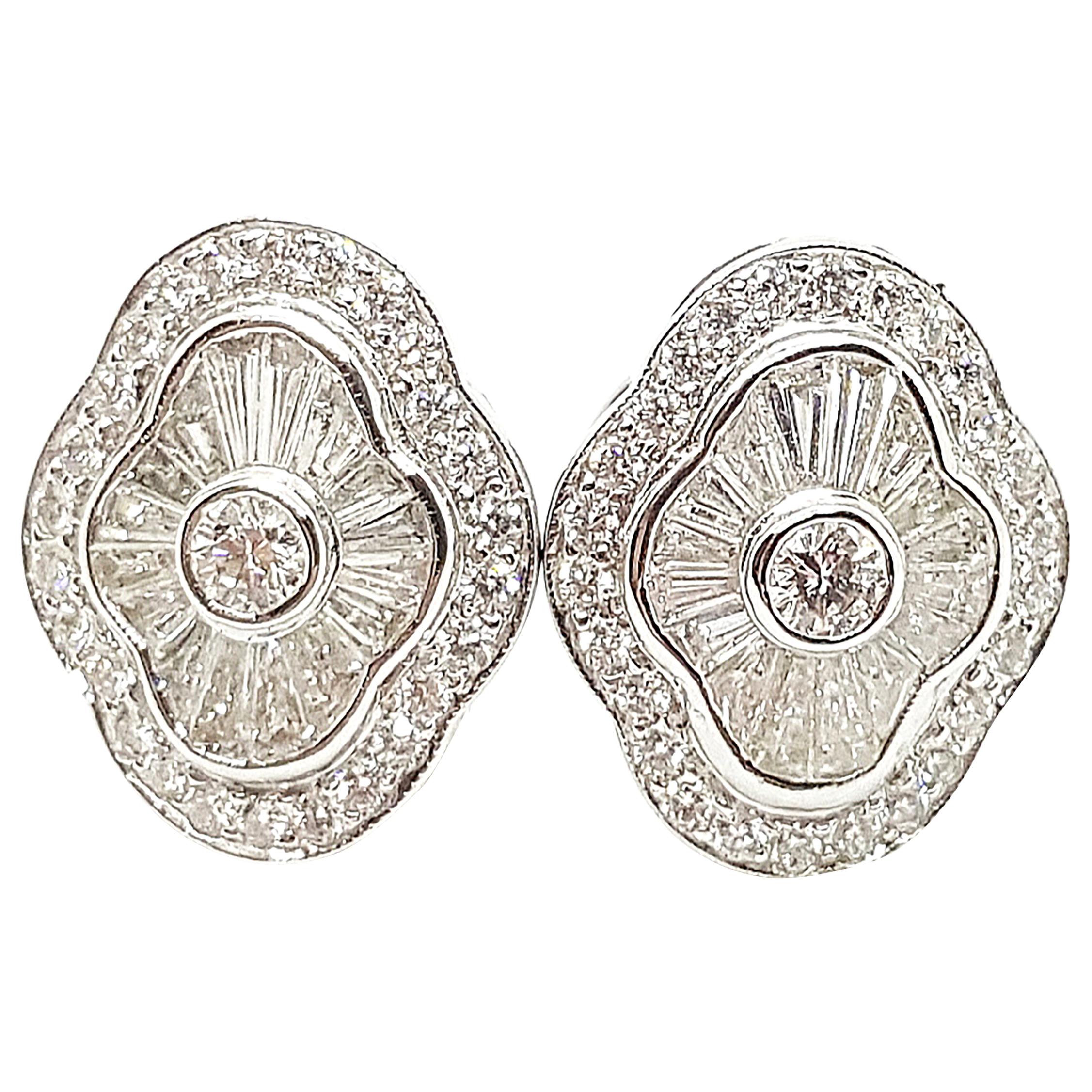 Diamond Earrings Set in 18 Karat White Gold Settings at 1stDibs