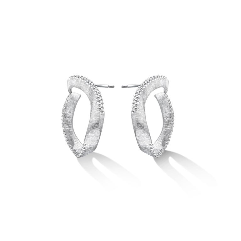 Diamond Edge Twist Hoop Earrings, 18 Karat White Gold, by Liv Luttrell ...