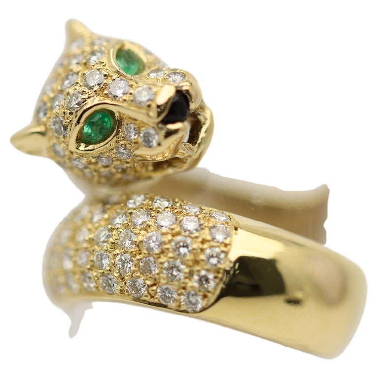 Diamond Emerald Gold Panther Ring For Sale at 1stDibs