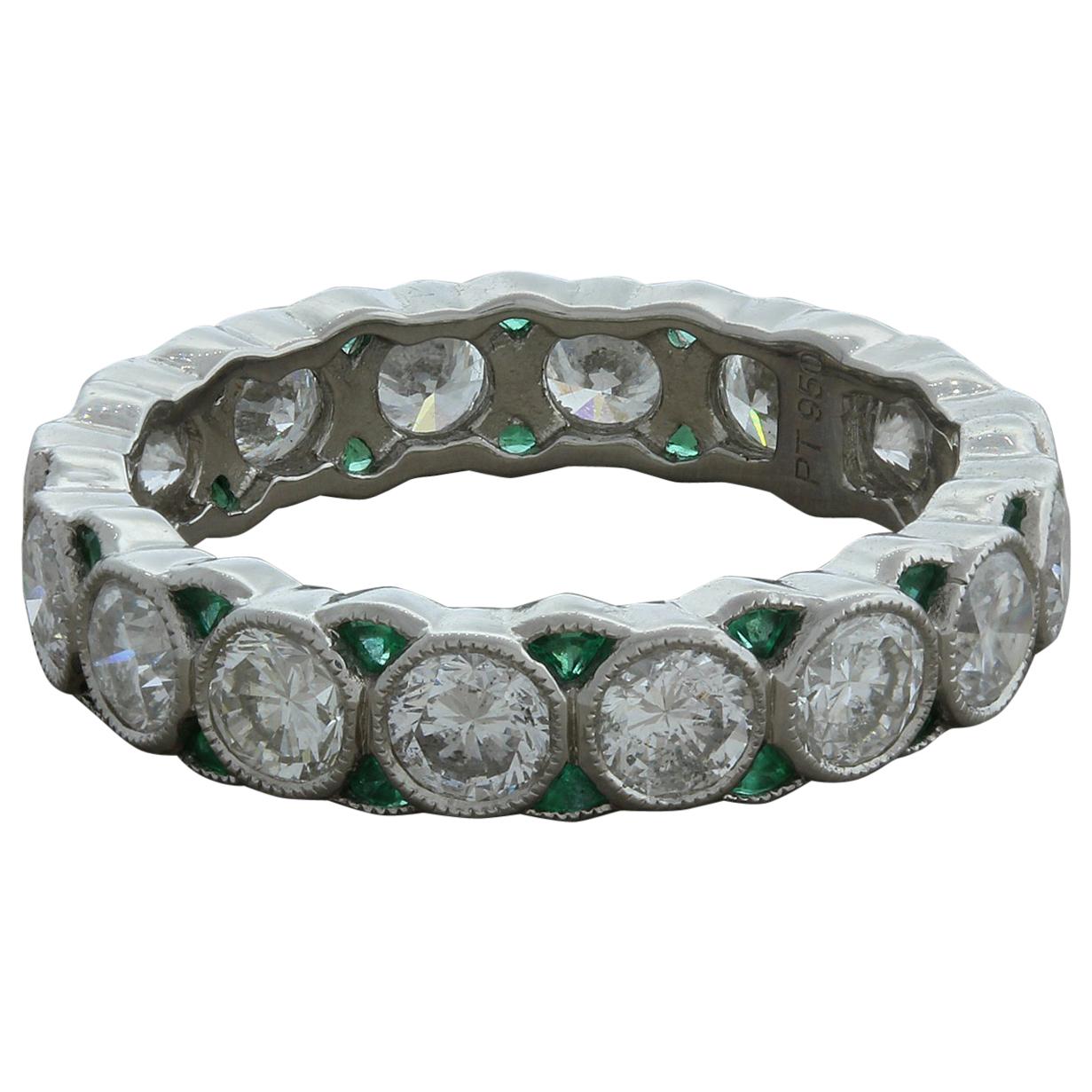 Diamond Emerald Platinum Eternity Band Ring at 1stDibs