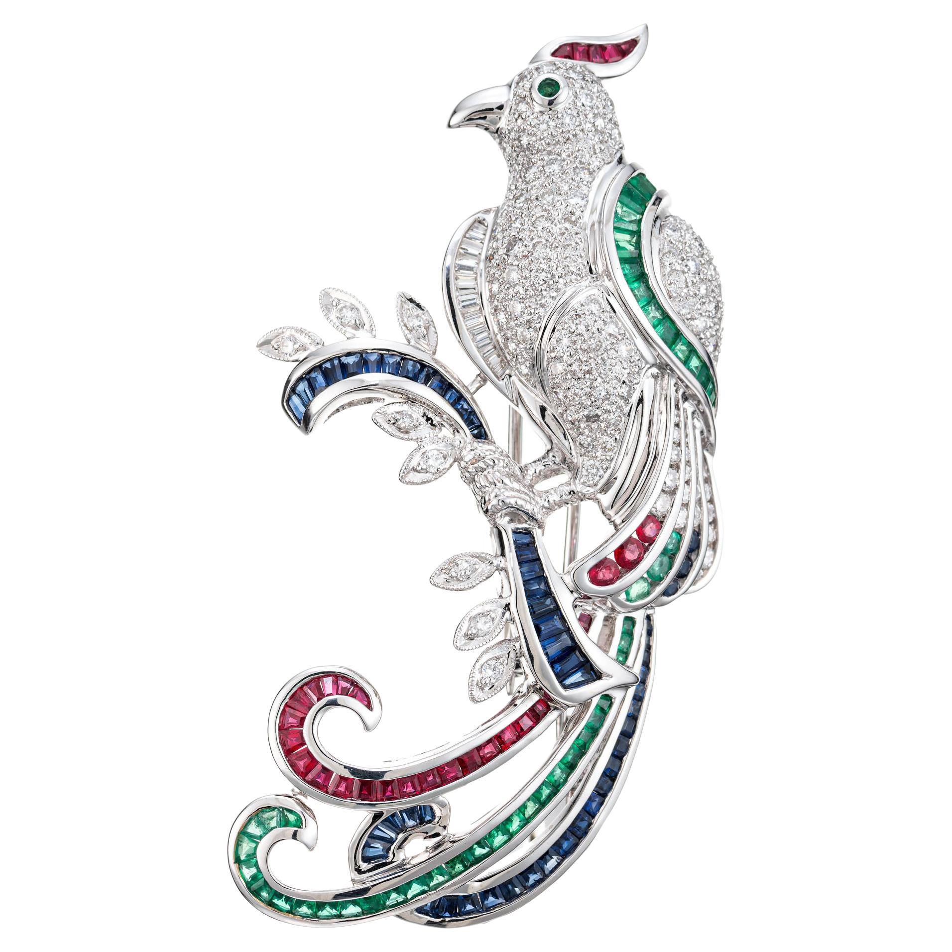 Handcraft Opal 18 Karat White Gold Diamonds Emeralds Sapphires Ruby ...