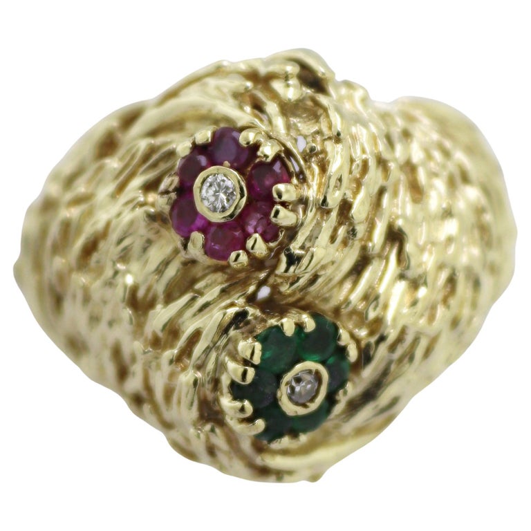 Diamond, Emerald, Ruby, Yellow Gold Ring For Sale at 1stDibs