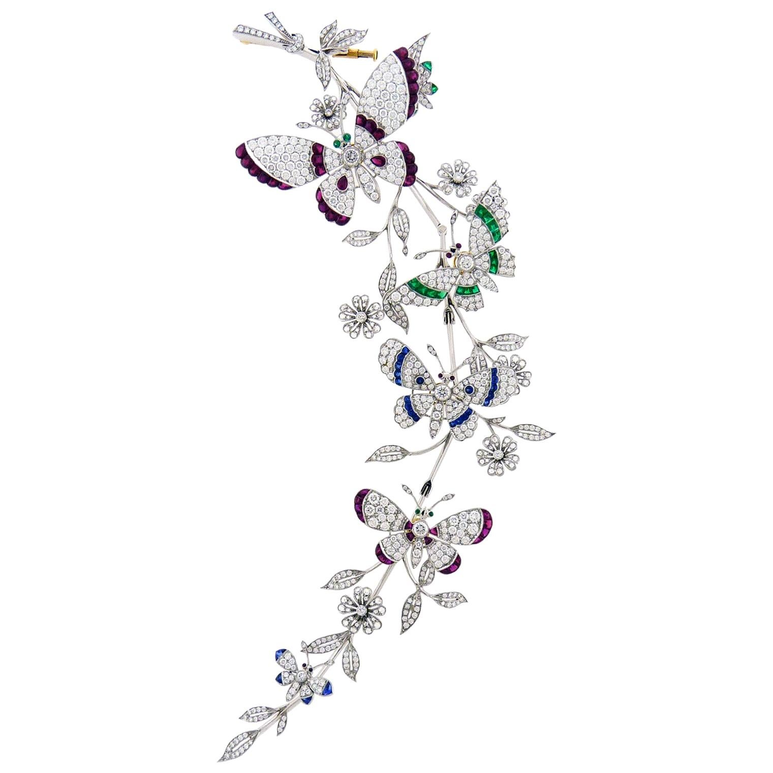 Sapphire and Diamond Butterfly Brooch For Sale at 1stDibs