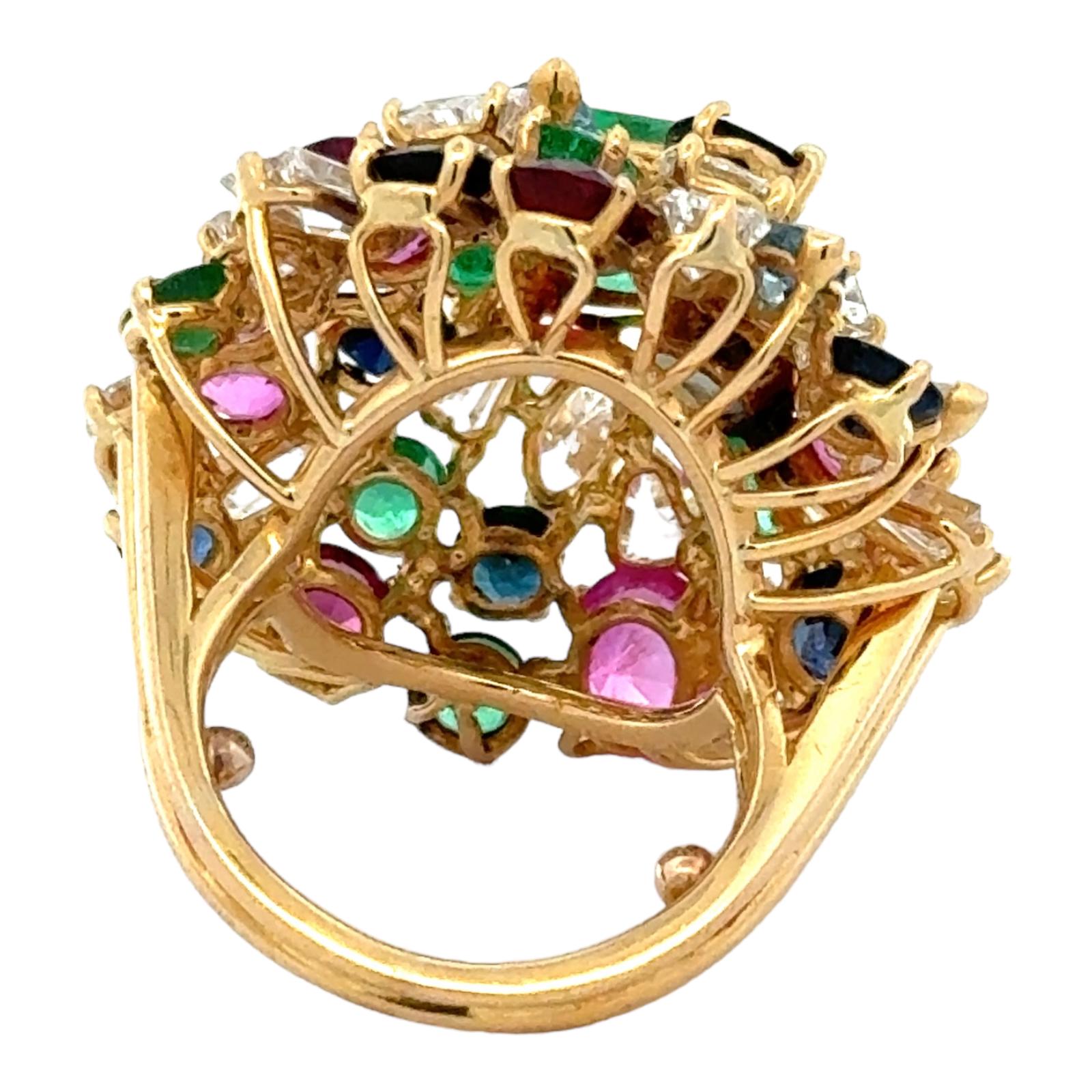 Diamond Emerald Sapphire Ruby 18KYG Tutti Frutti Estate Cocktail Ring ...