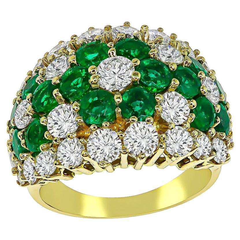 Diamond Emerald Yellow Gold Cluster Ring For Sale at 1stDibs