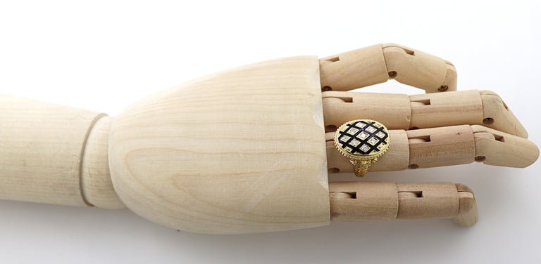 Diamond, Enamel, 14k Yellow Gold Ring For Sale at 1stDibs