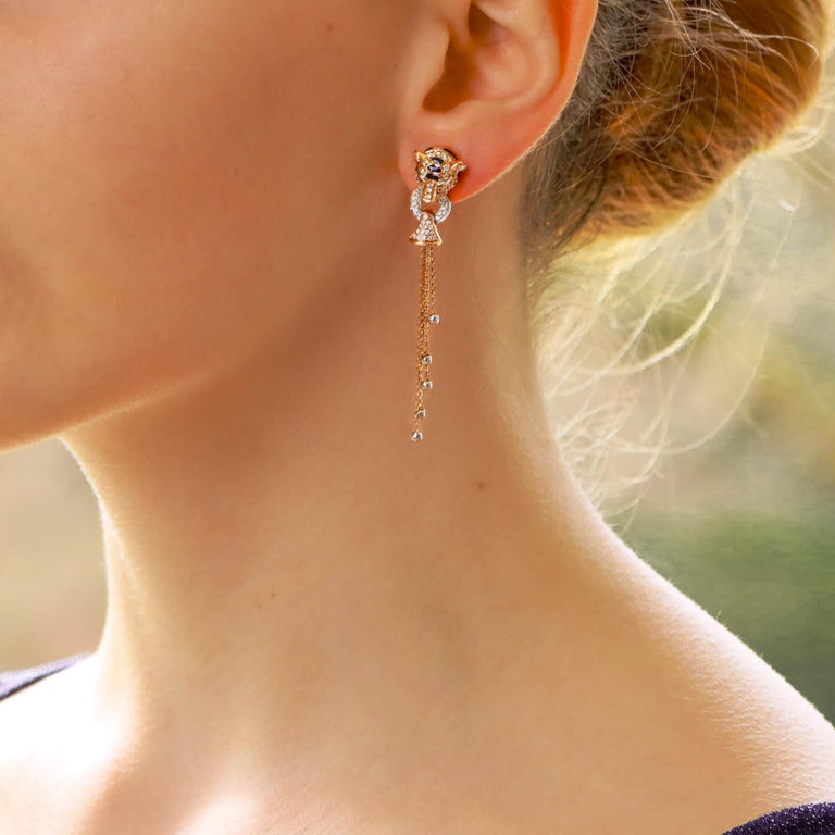 Diamond, Enamel and Ruby Tiger Head Earrings Set in 18k Rose Gold at ...