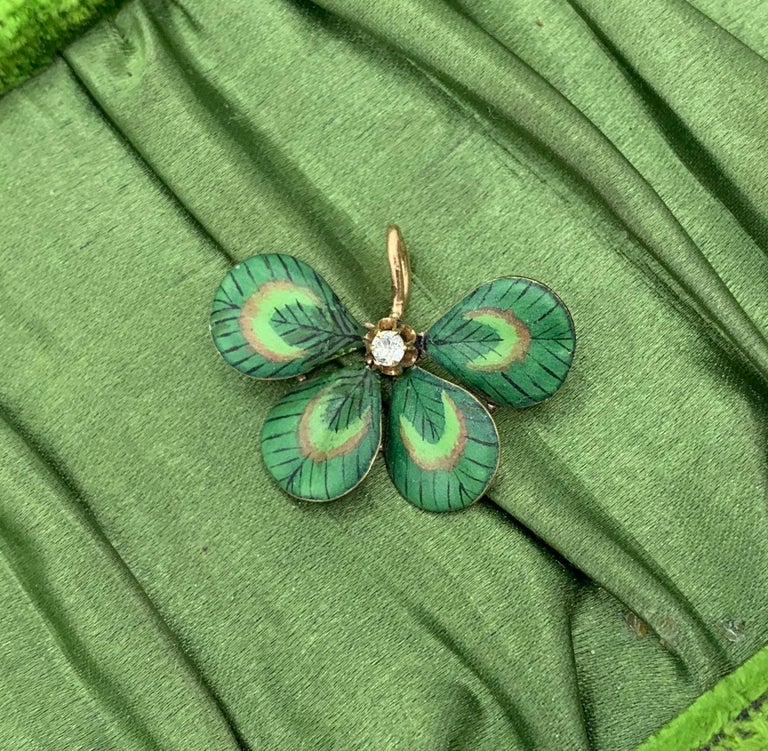 Diamond Enamel Four Leaf Clover Shamrock Flower Pendant Antique ...