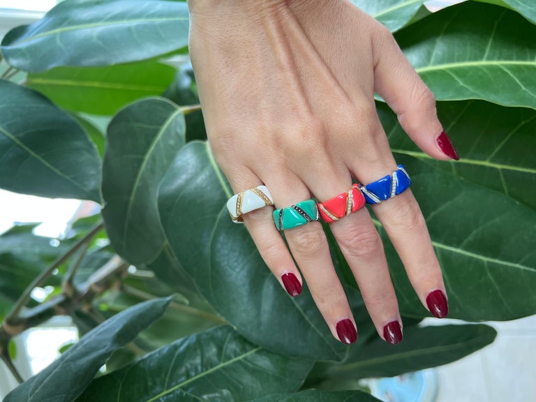 Diamond White Beige Cream Ivory Enamel Eternity Band Unique 18K Yellow ...