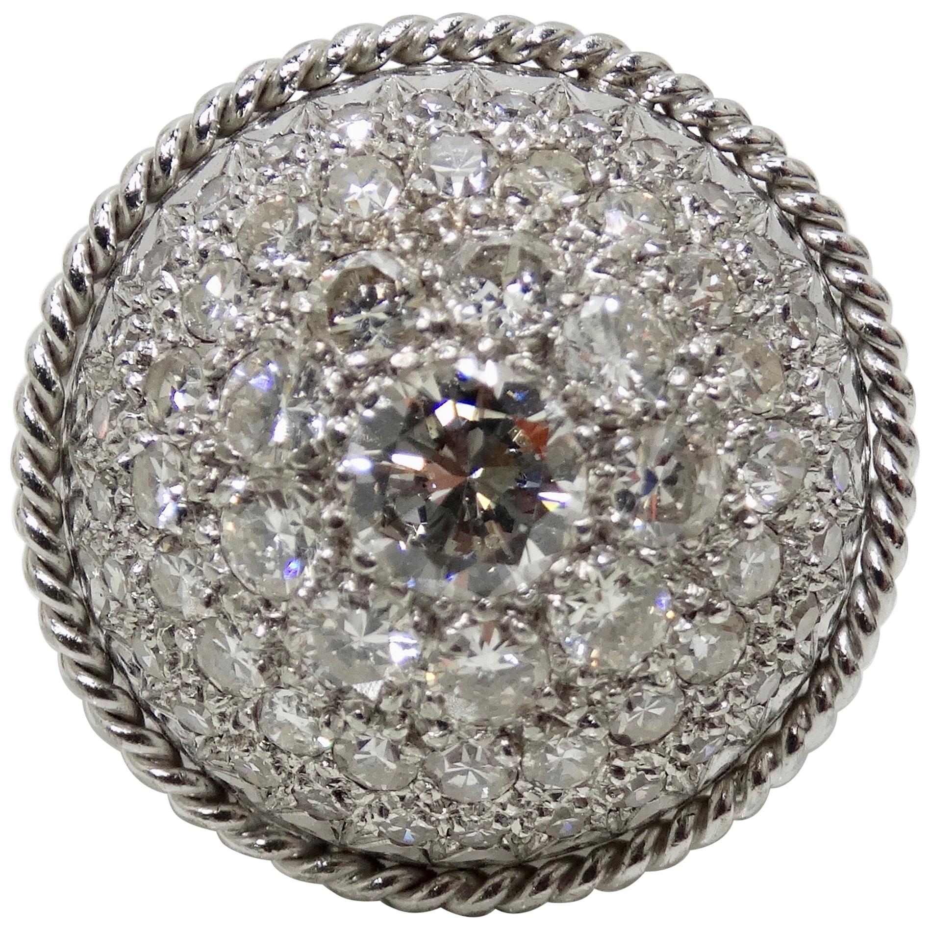 Diamond Encrusted Platinum Dome Ring at 1stDibs