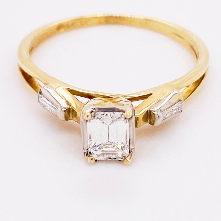 Diamond Engagement Ring, Cathedral Ring, Emerald Cut Ring, 14 Karat ...