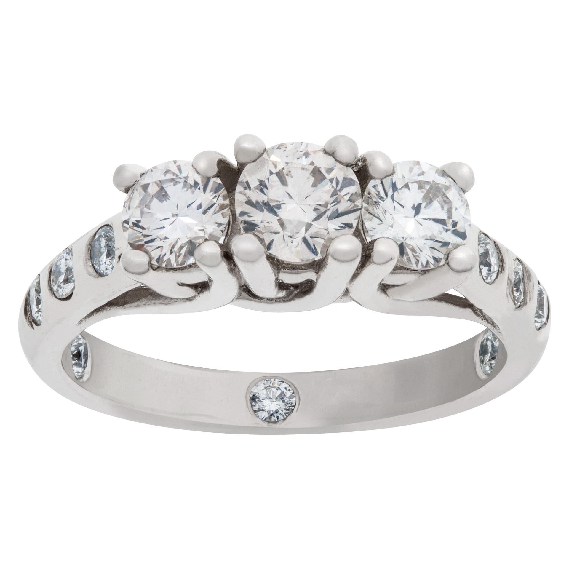 14 Karat White Gold 3-Stone Diamond Ring with the Past/Present/Future ...