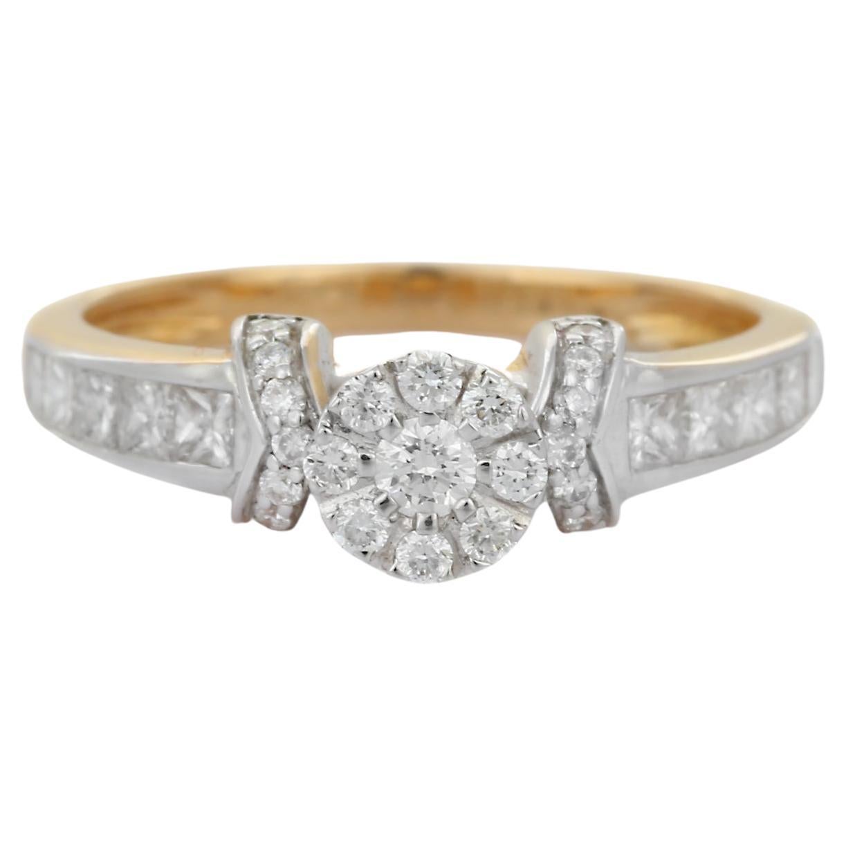 18 Karat Yellow Gold Diamond Engagement Ring For Sale at 1stDibs