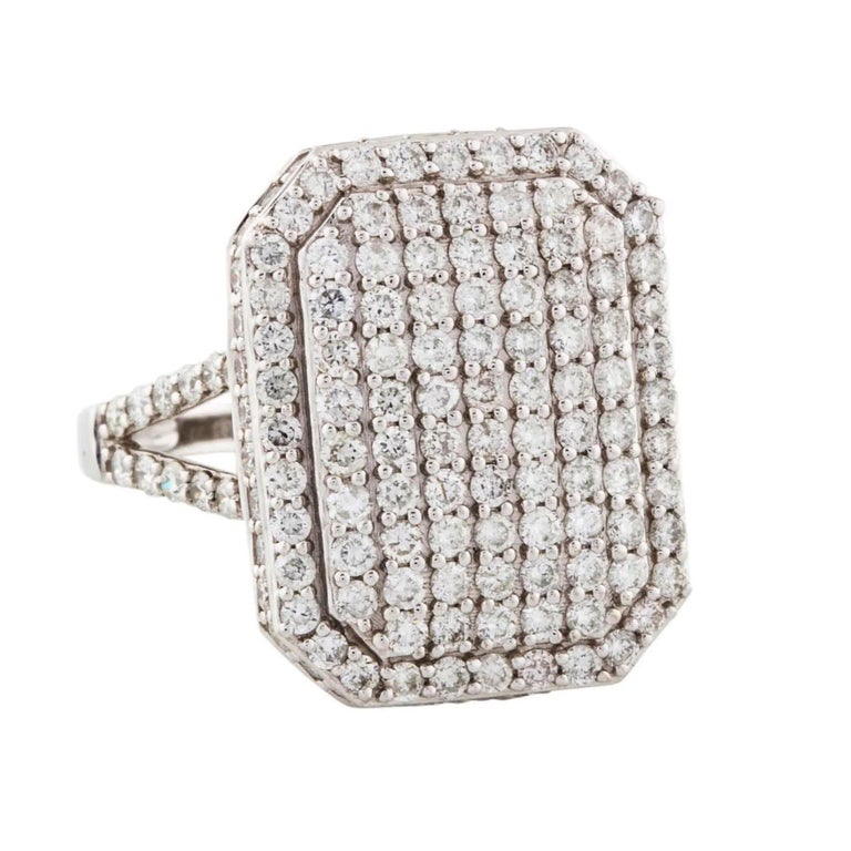 Octogen Shape Signet Pave Diamonds Ring In 18k White Gold For Sale at ...