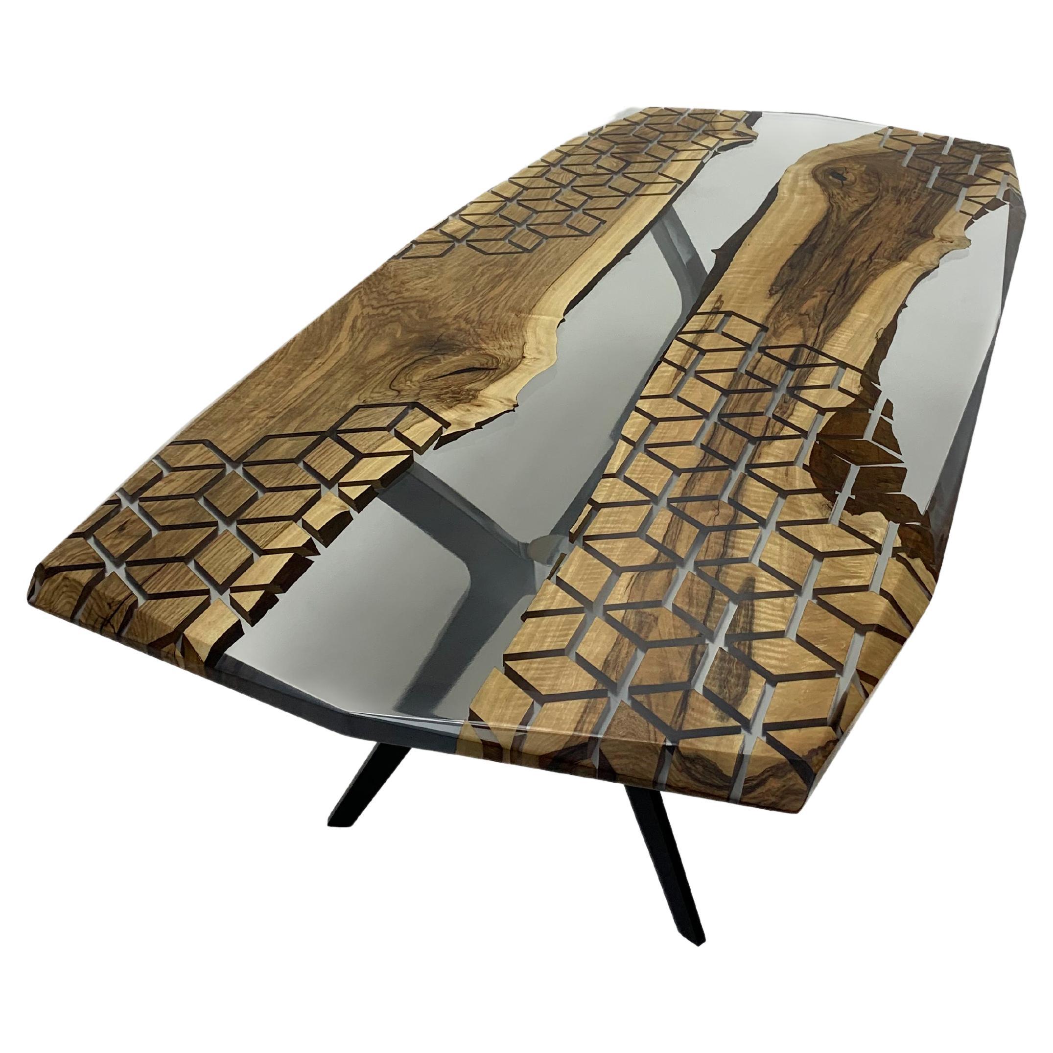 Clear Walnut Epoxy Resin Dining Table For Sale at 1stDibs