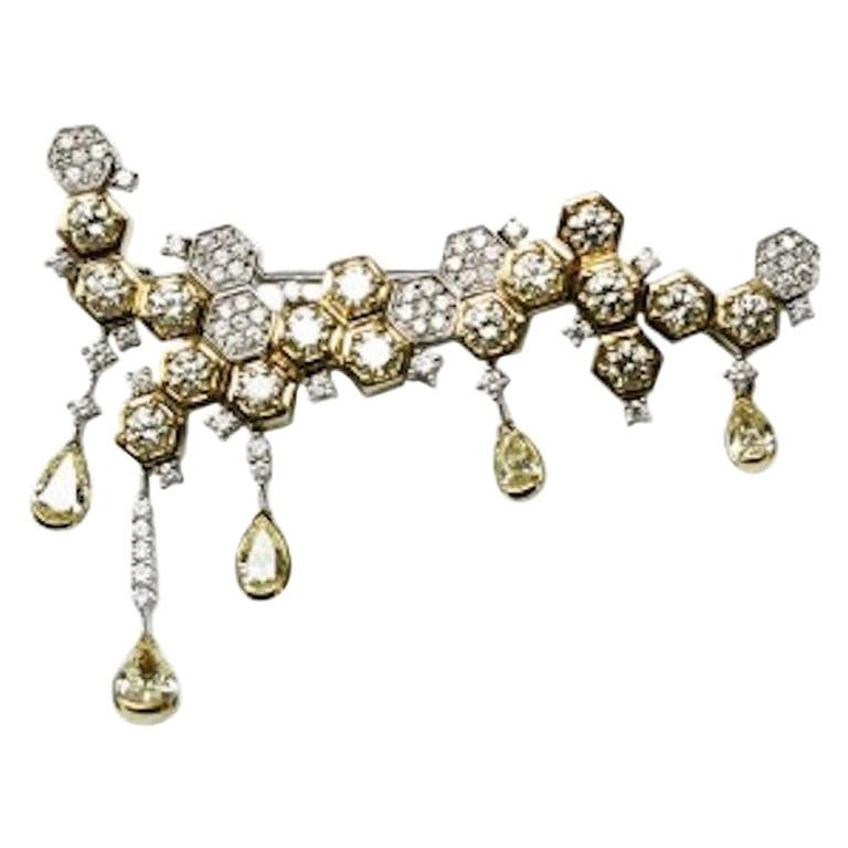 Diamond Fancy Yellow Gold Brooch For Sale at 1stDibs