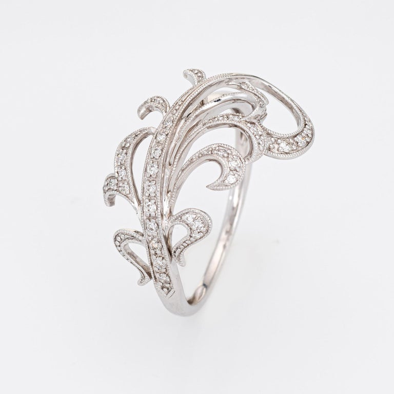 Diamond Feather Ring Estate 14k White Gold Sz 9 Vintage Fine Jewelry ...