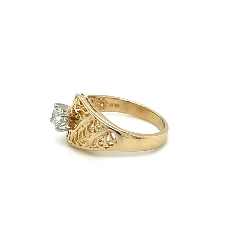 Diamond Filigree Engagement Ring in 14k Yellow Gold For Sale at 1stDibs