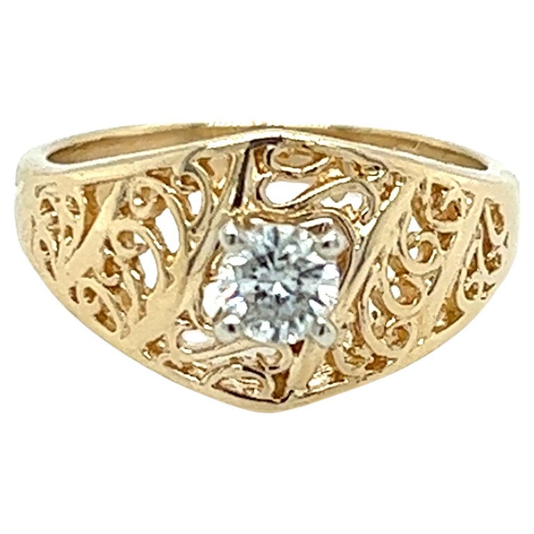 Diamond Filigree Engagement Ring in 14k Yellow Gold For Sale at 1stDibs