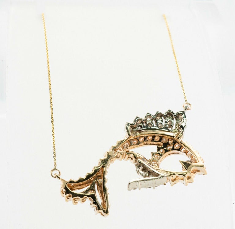 Diamond Fish Necklace Pendant 14K Gold 2.44 TDW For Sale at 1stDibs