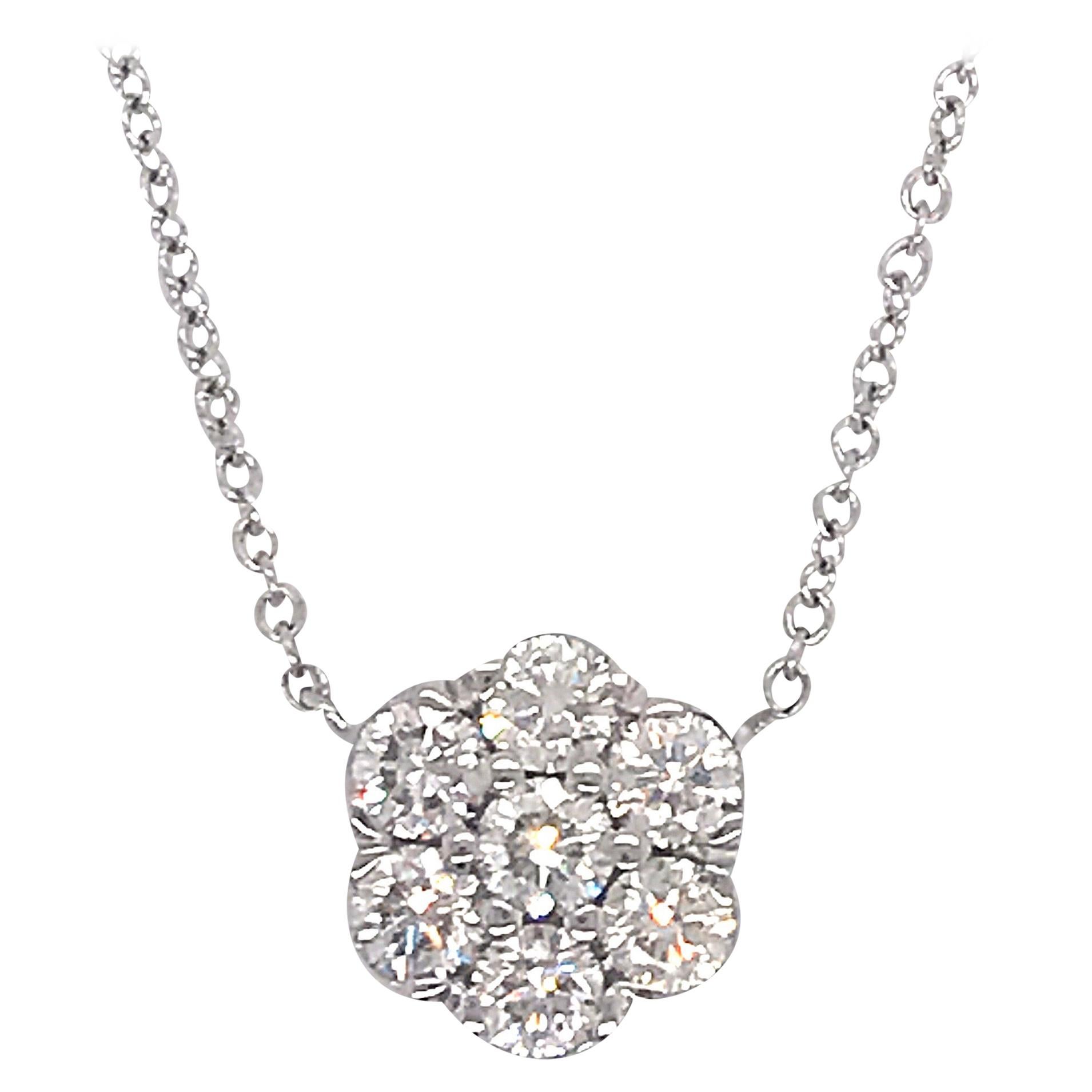 Diamond Cluster Floral Necklace 4.02 Carat 18 Karat White Gold For Sale ...