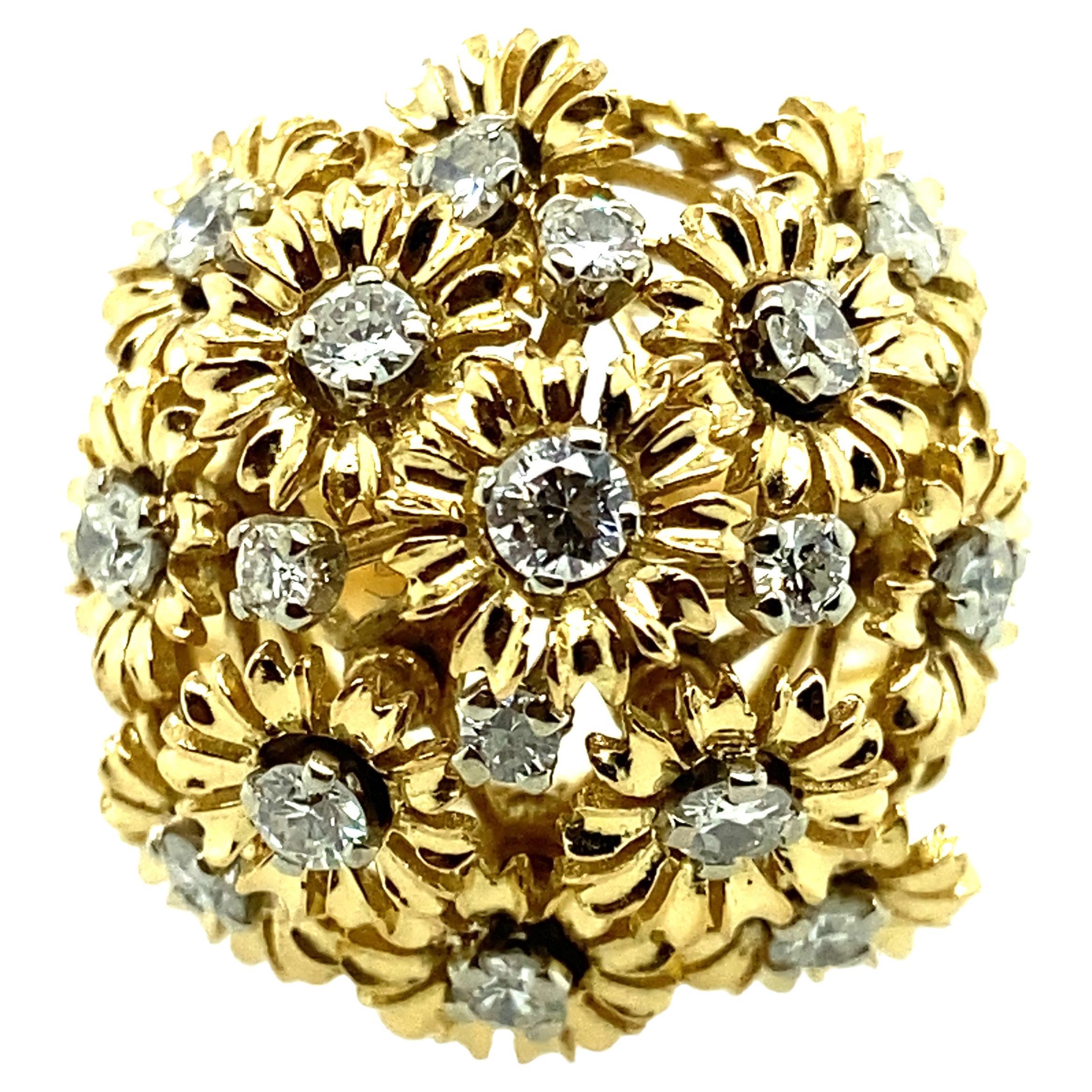 Diamond Floral Design Ring in 14 Karat Gold at 1stDibs