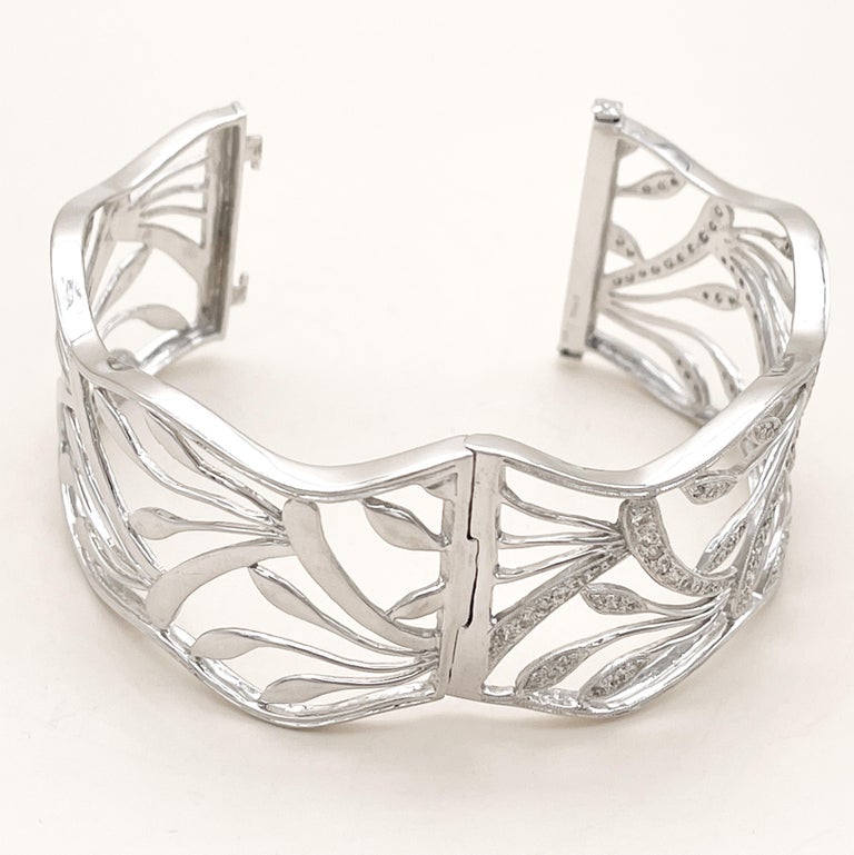 Diamond Floral Vine White Gold Bangle Bracelet For Sale at 1stDibs
