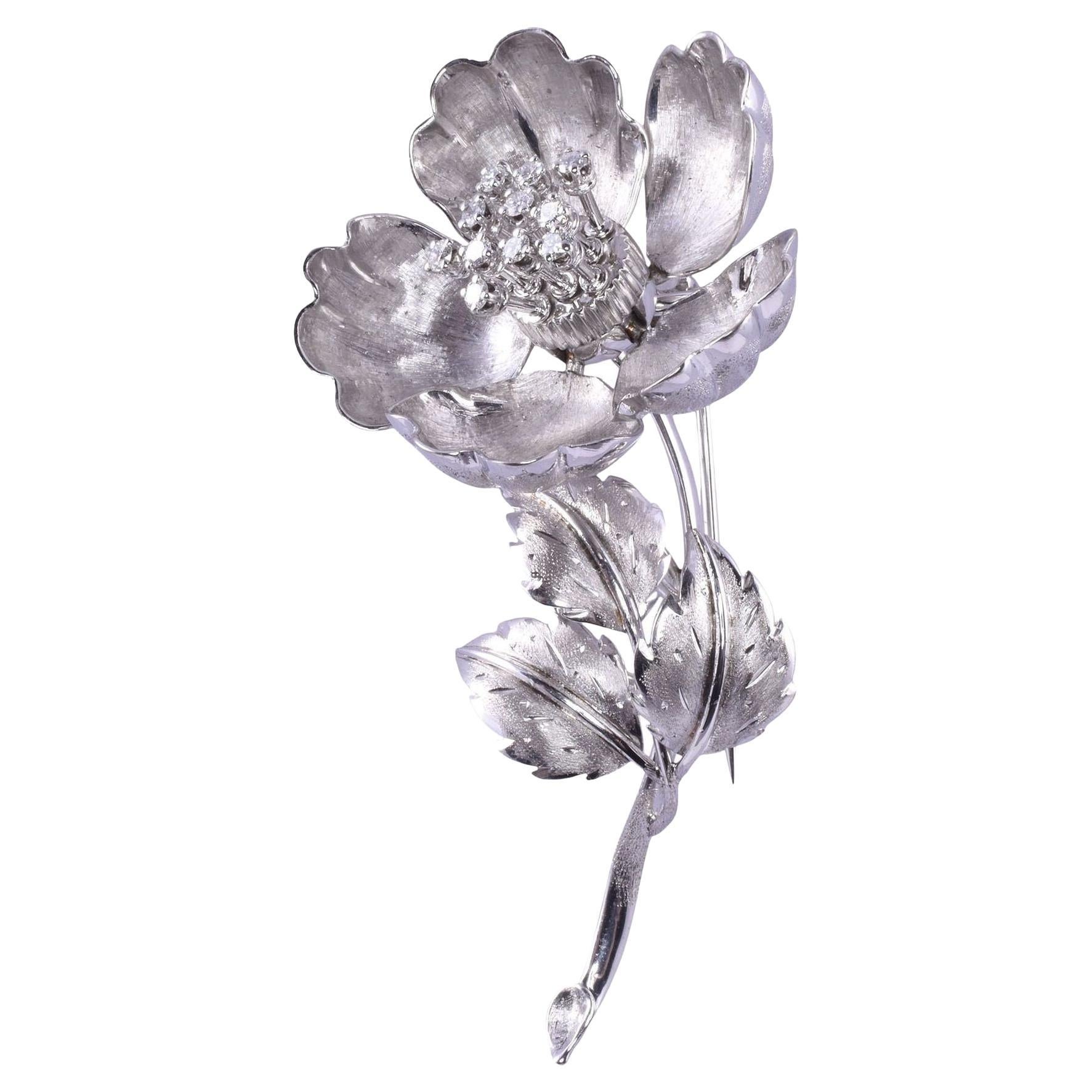 Diamond Flower Brooch with 3 Interchangeable Centers at 1stDibs