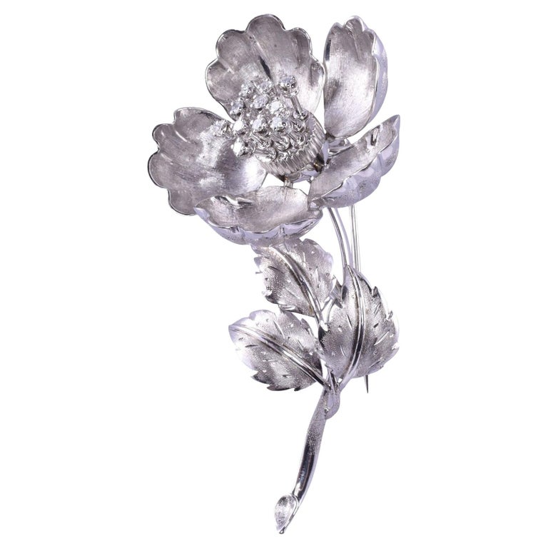 Diamond Flower Brooch with Moveable Petals For Sale at 1stDibs
