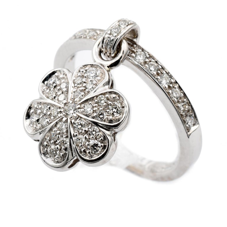 Diamond Flower Charm Ring White Gold Made in Italy For Sale (Free ...