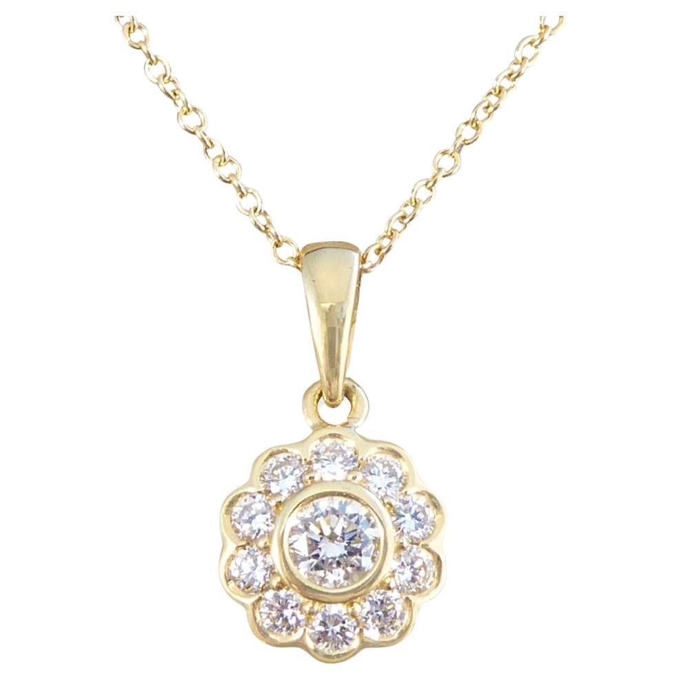 18ct Yellow and White Gold, 1930s Aquamarine Diamond Cluster Pendant ...
