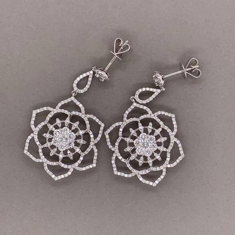 Diamond Flower Gold Drop Earrings For Sale (Free Shipping) at 1stDibs